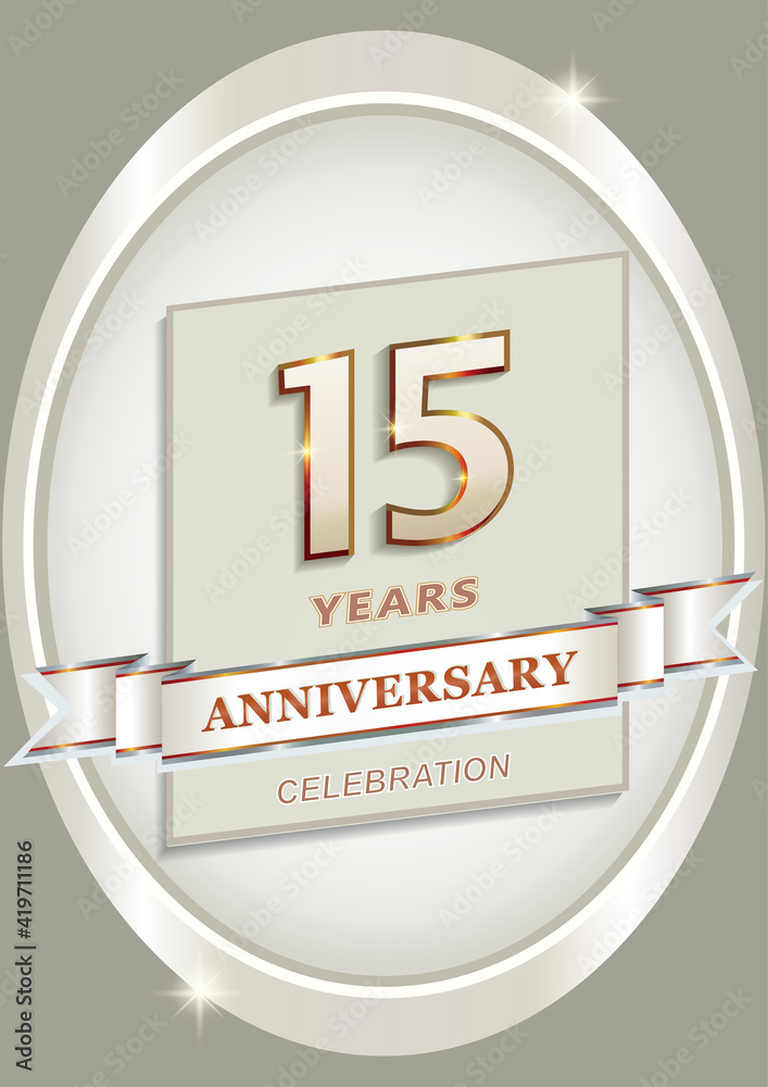 Anniversary 15th celebration. Logo template with 15 years in silver ...