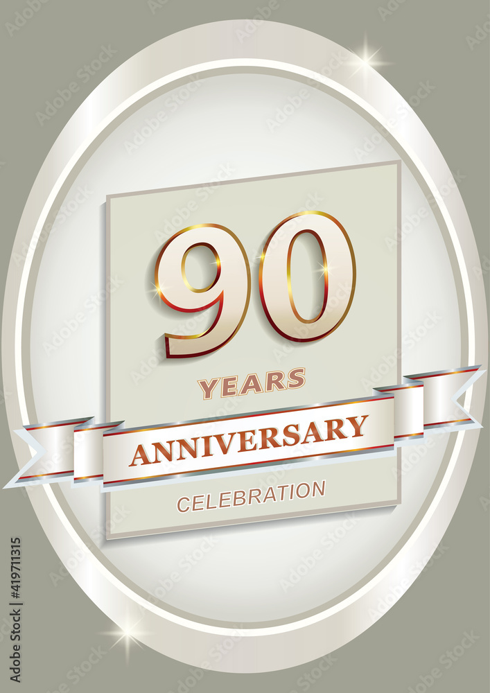 Anniversary 90th Celebration. Logo template with 90 years in silver ...