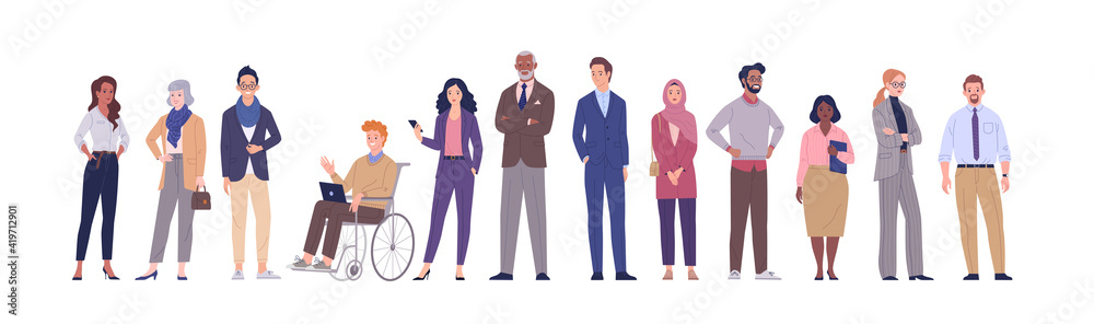 Multinational business team. Vector illustration of diverse cartoon men ...