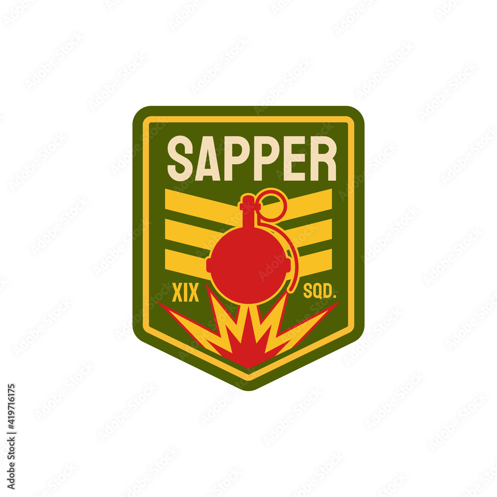Military chevron of sappers combat engineers squad isolated patch on ...