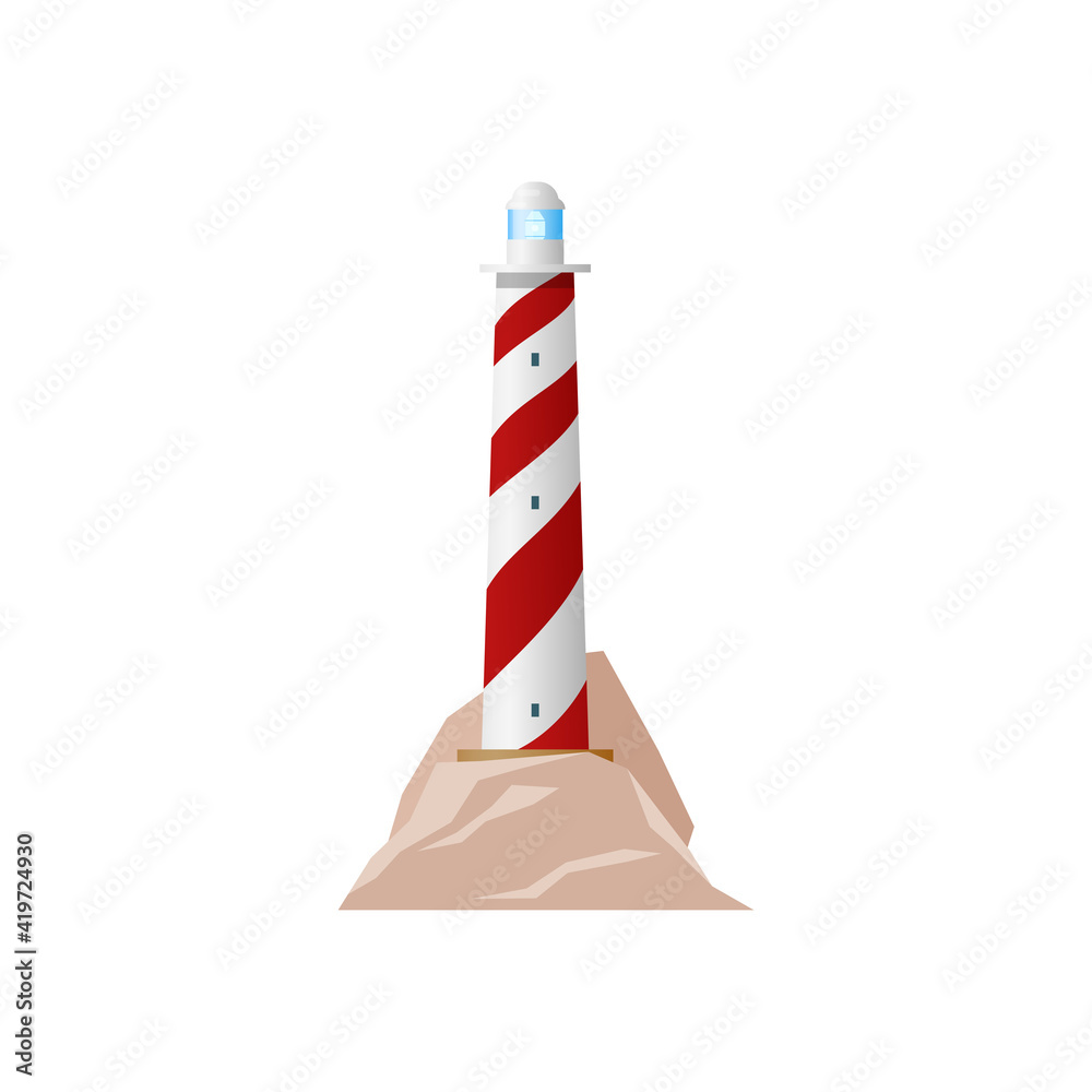 Lighthouse beacon light icon, vector retro sea safety and vintage white ...