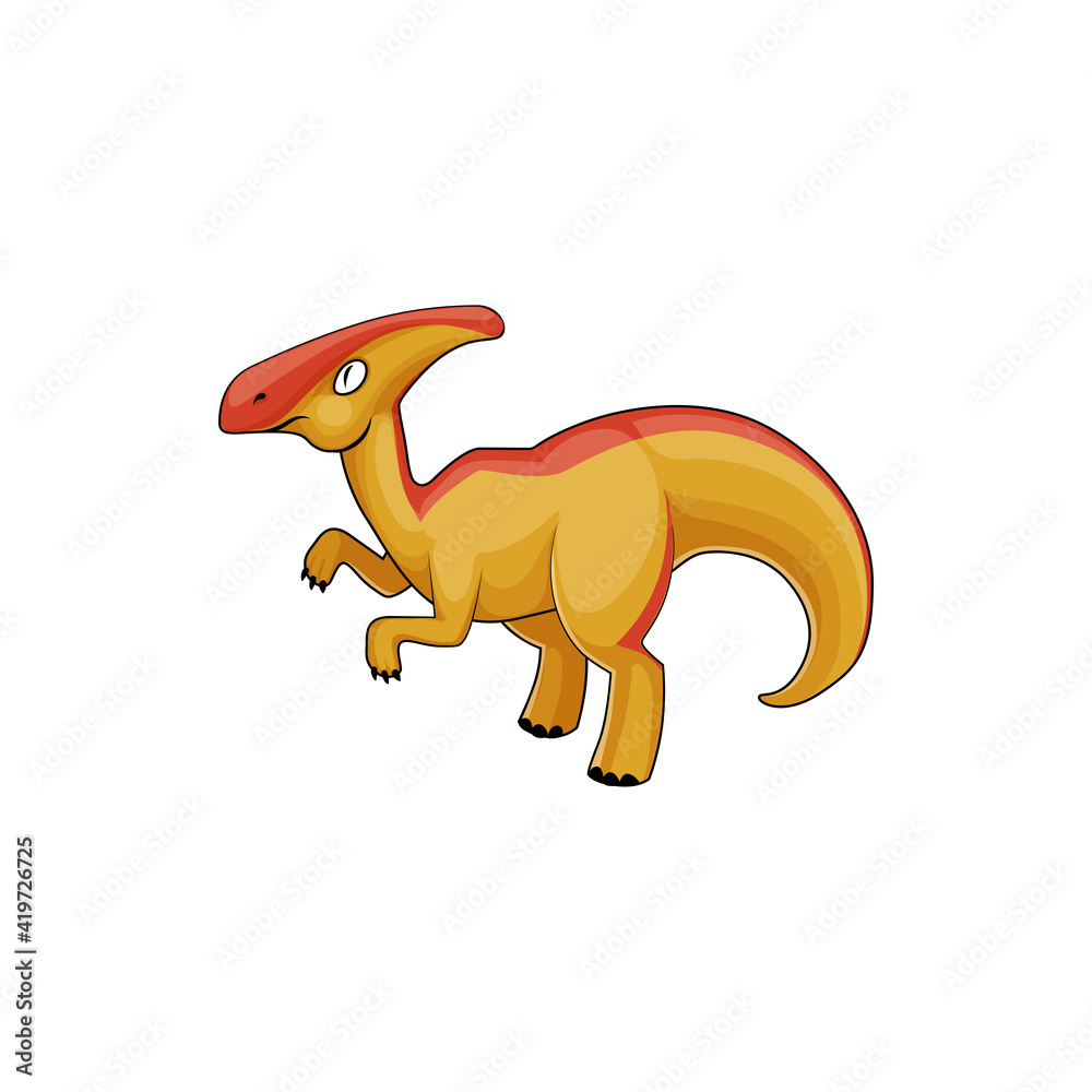 Dino with crest on skull, parasaurolophus in orange color isolated ...