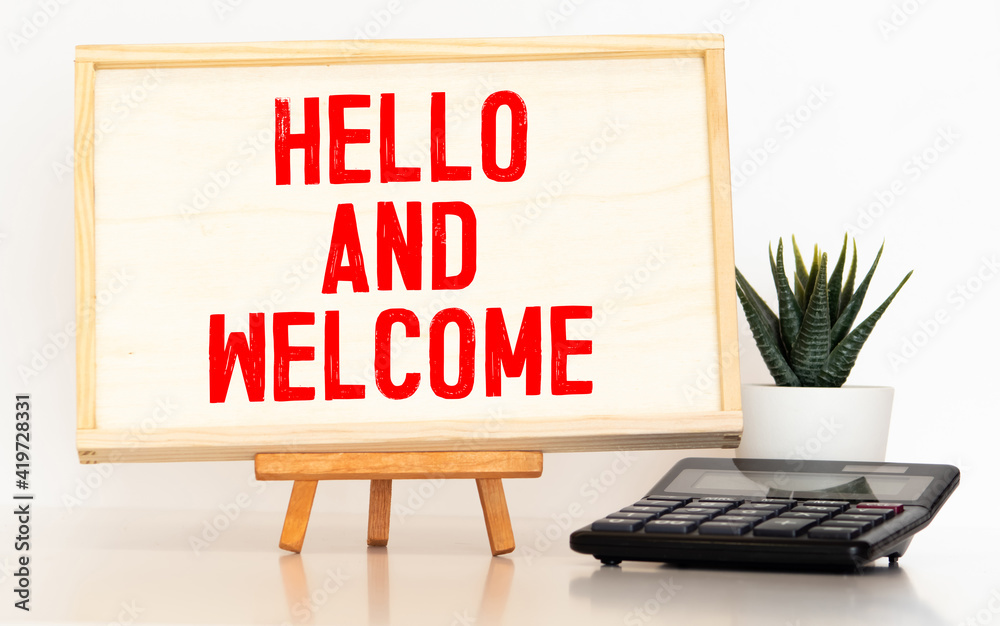 Hello and WELCOME text фотография Stock | Adobe Stock