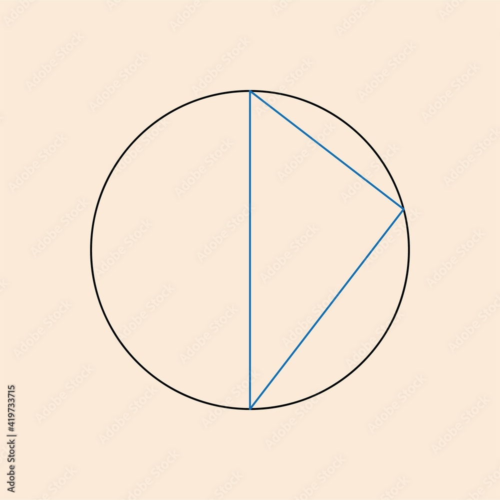 rectangular triangle inscribed in a circle isolated on a fashionable ...