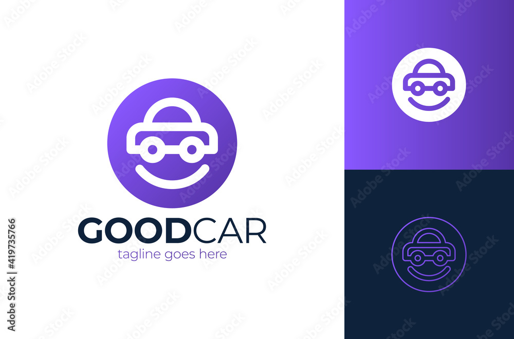 Happy Car Logo Design. Smile car vector logo design template. Car face ...