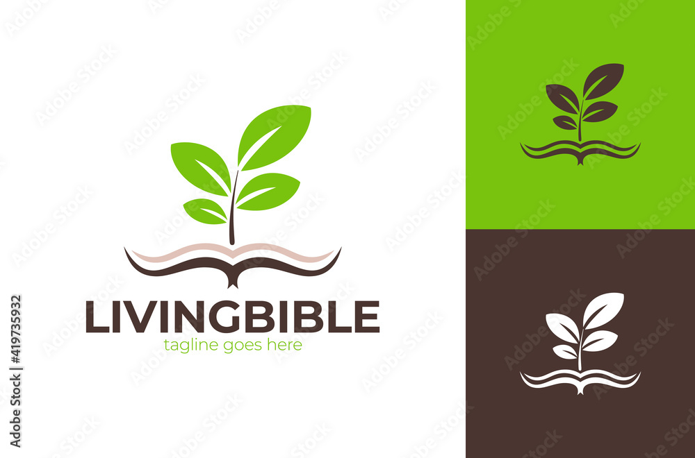Living Bible church logo. Church logo sign with leaf nature modern ...