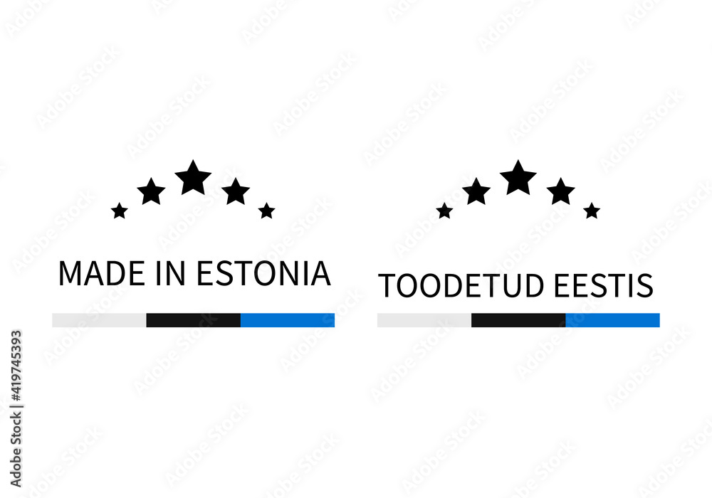 Made in Estonia labels in English and in Estonian languages. Quality ...