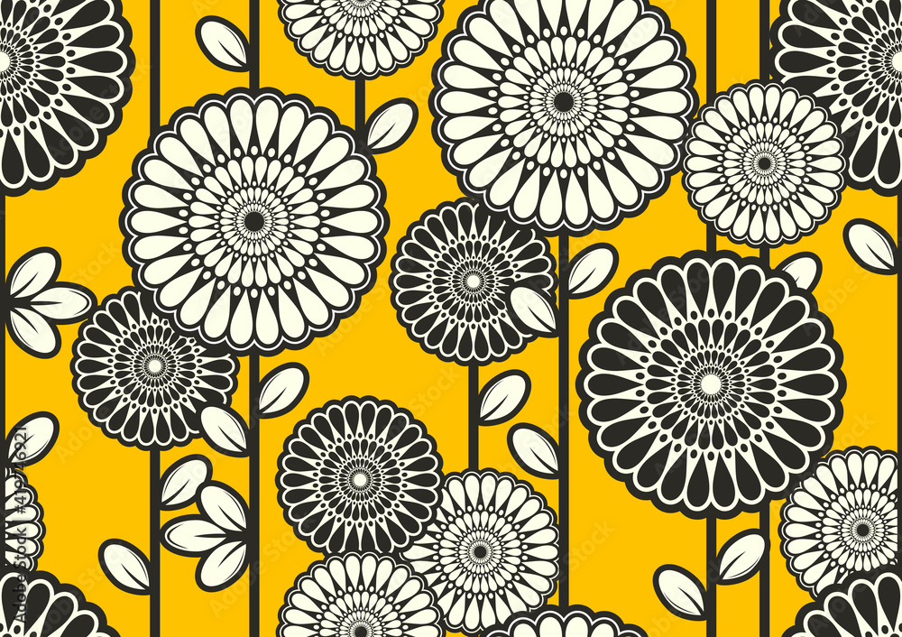 African flower fabric pattern, picture art and abstract background ...