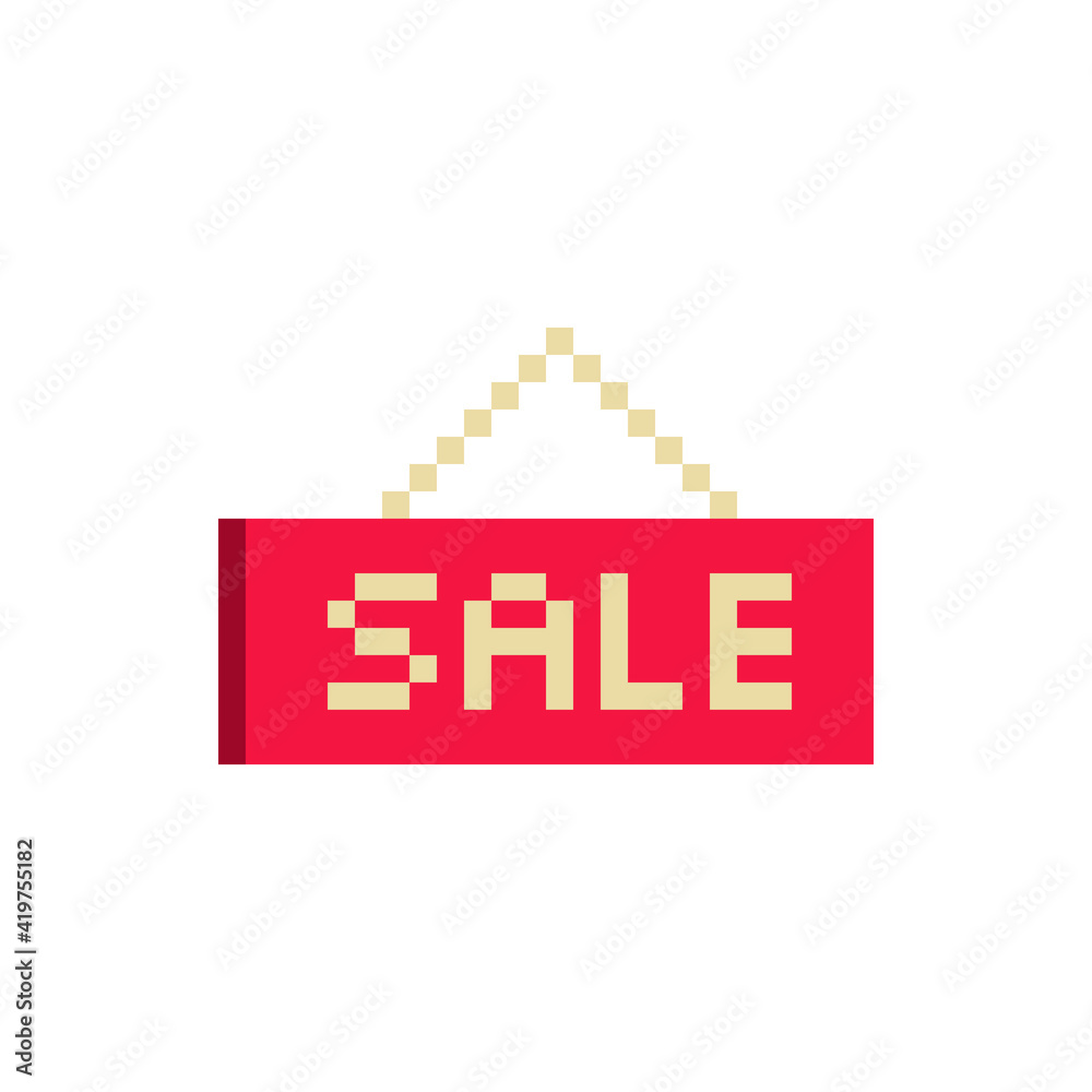 Sale tags, door sign retail store, pixel art icon, isolated vector ...