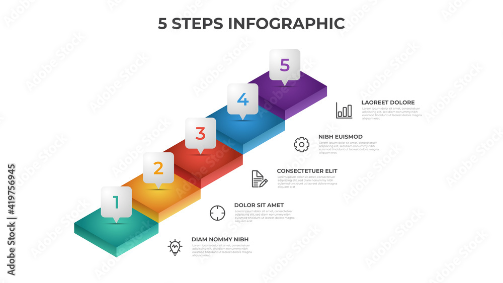 5 steps infographic template with stairs, layout element for ...