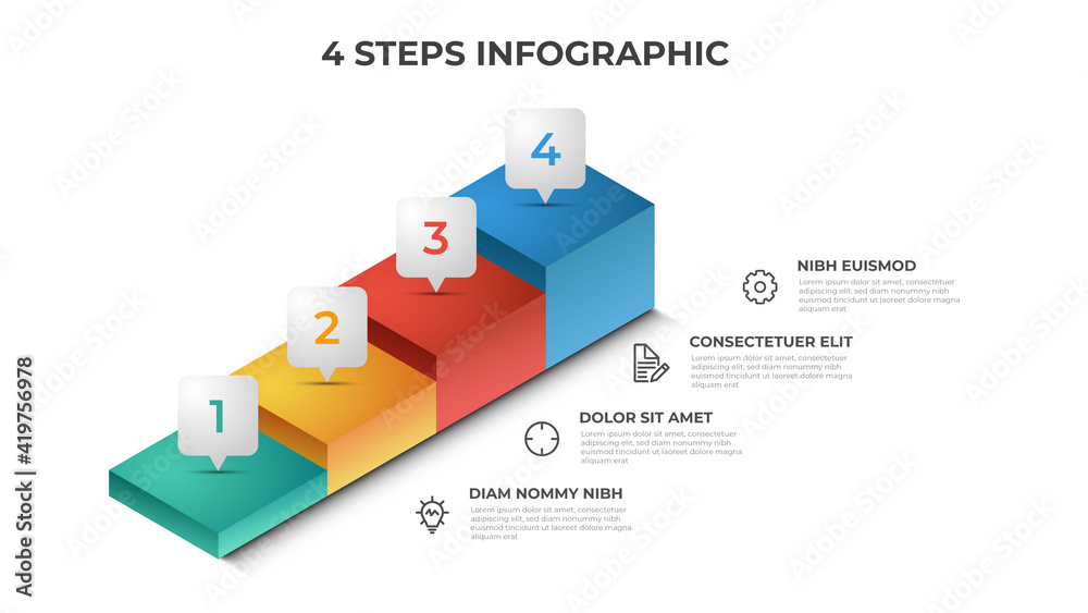 4 stairs steps infographic element template vector, layout design for ...