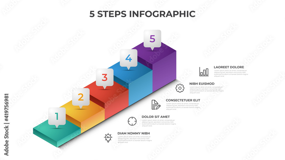 5 stairs steps infographic element template vector, layout design for ...