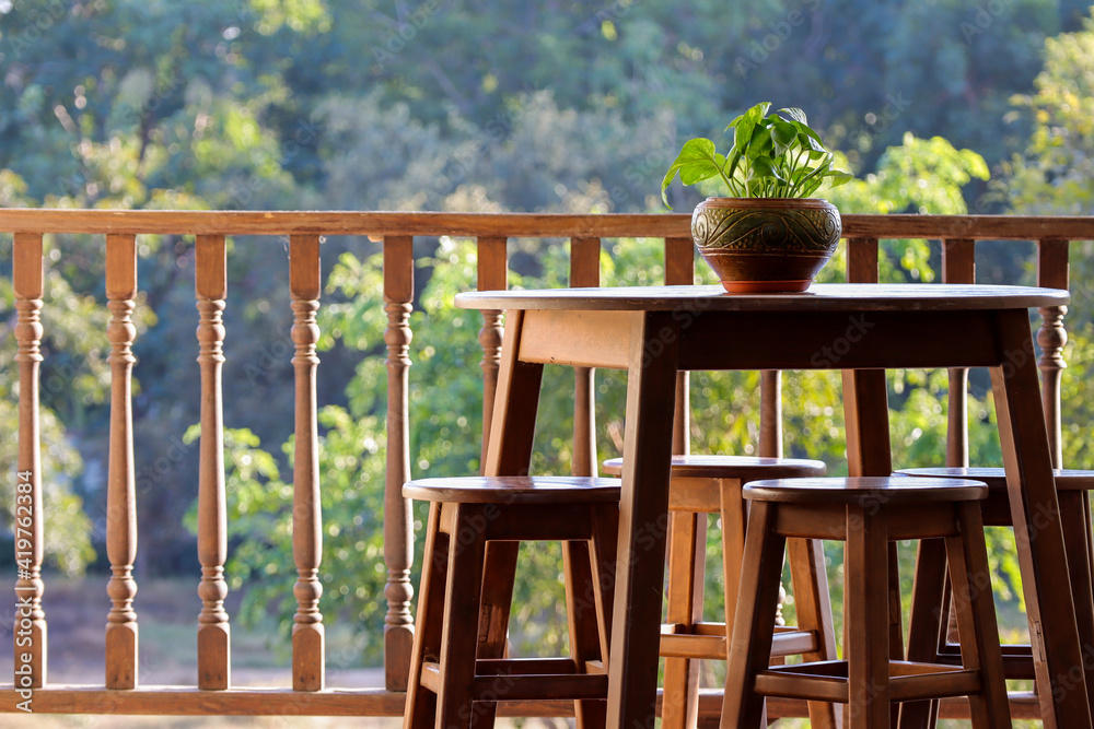 Wood table set in thai style house. Ancient Thai style furniture. Stock ...