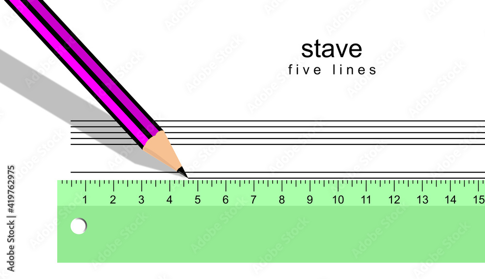 Creating a score. With a pencil and ruler, making the five lines of the ...