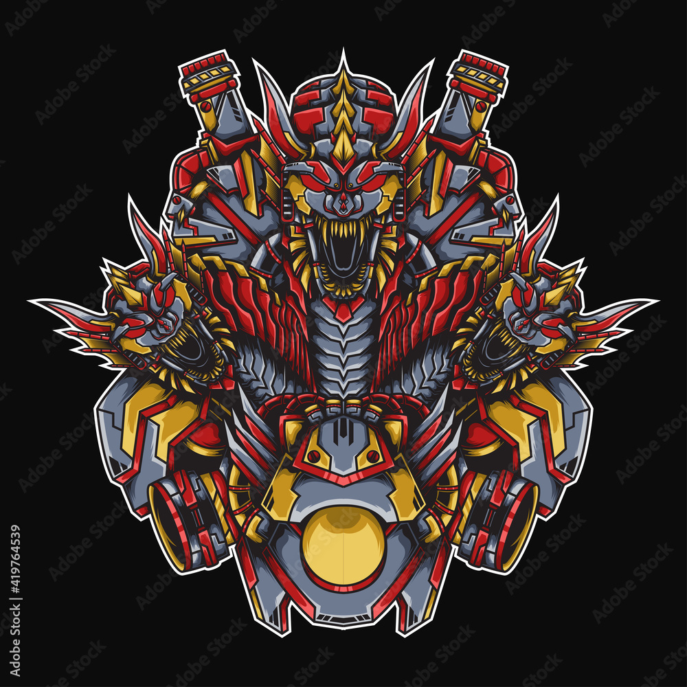 hydra Dragon Mecha Illustration perfect for t-shirt design, merchandise ...