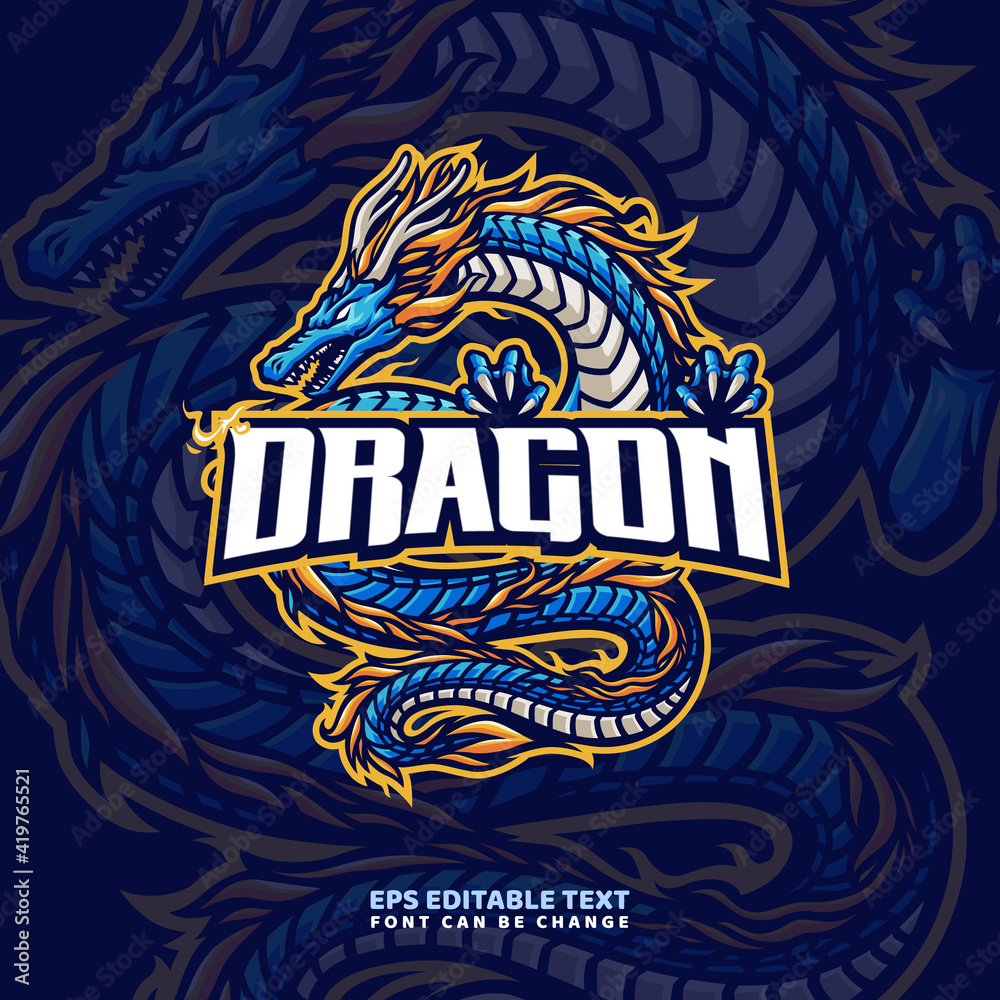 Blue Dragon Mascot logo Template Stock Vector | Adobe Stock