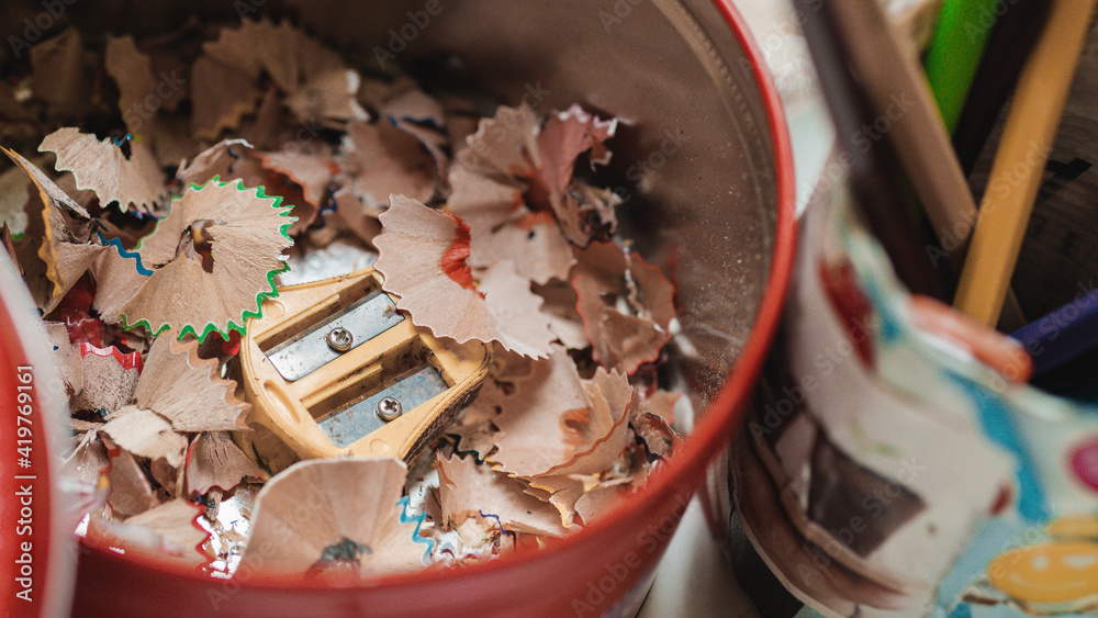 Ecological Recycle Concept.Pencil sharpening and Pencil shaving in ...