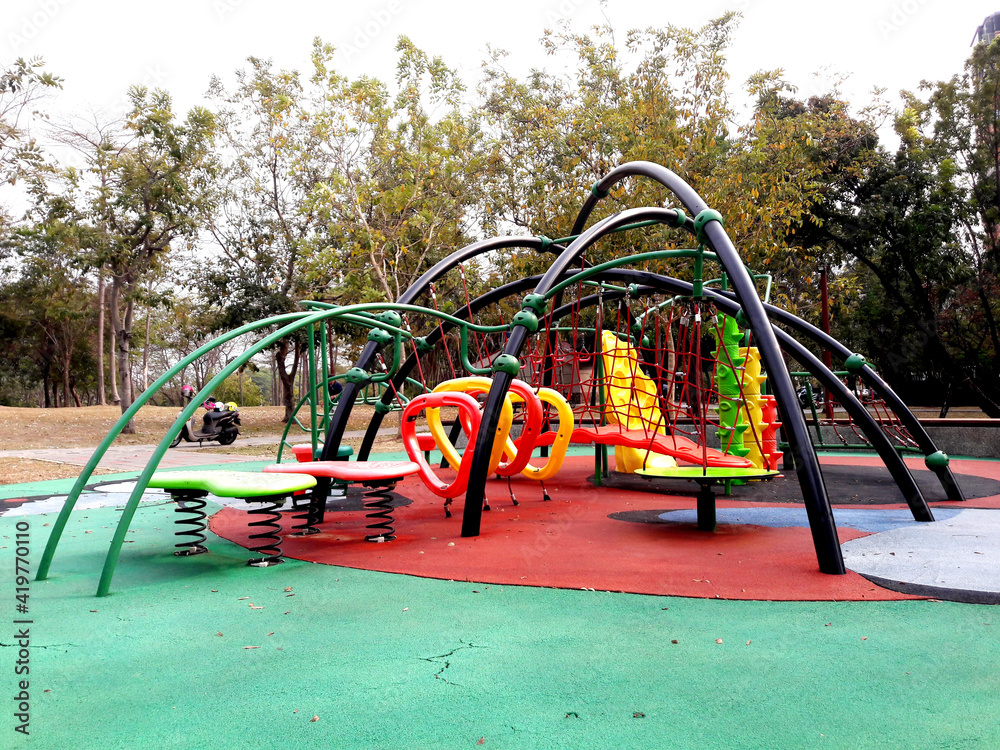 Rubber floor. Children's playground equipment playground paved on the ...