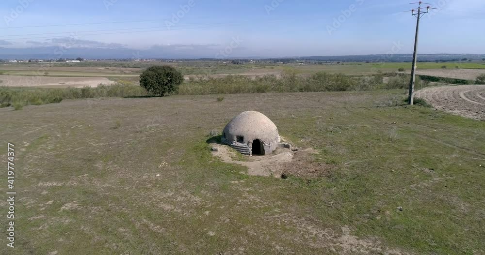 Aerial view with drone Bunker in Brunete from the Spanish Civil War ...