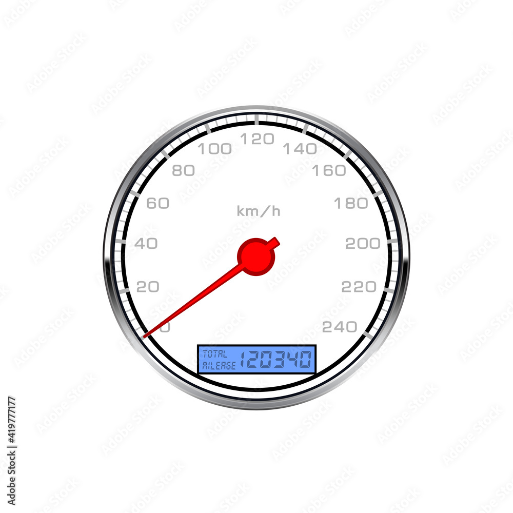 Speedometer gauge, car speed scale dial odometer, vector dashboard gage ...