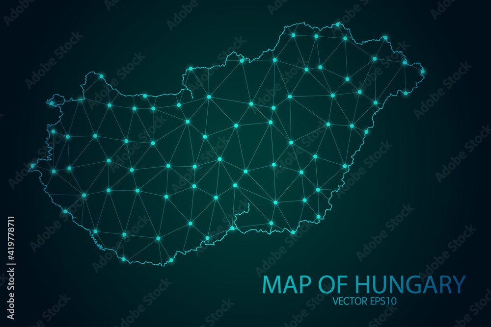 Map of Hungary - With glowing point and lines scales on The Dark ...