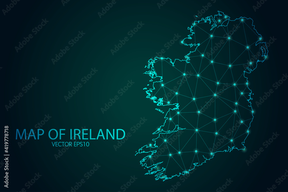 Map of Ireland - With glowing point and lines scales on The Dark ...