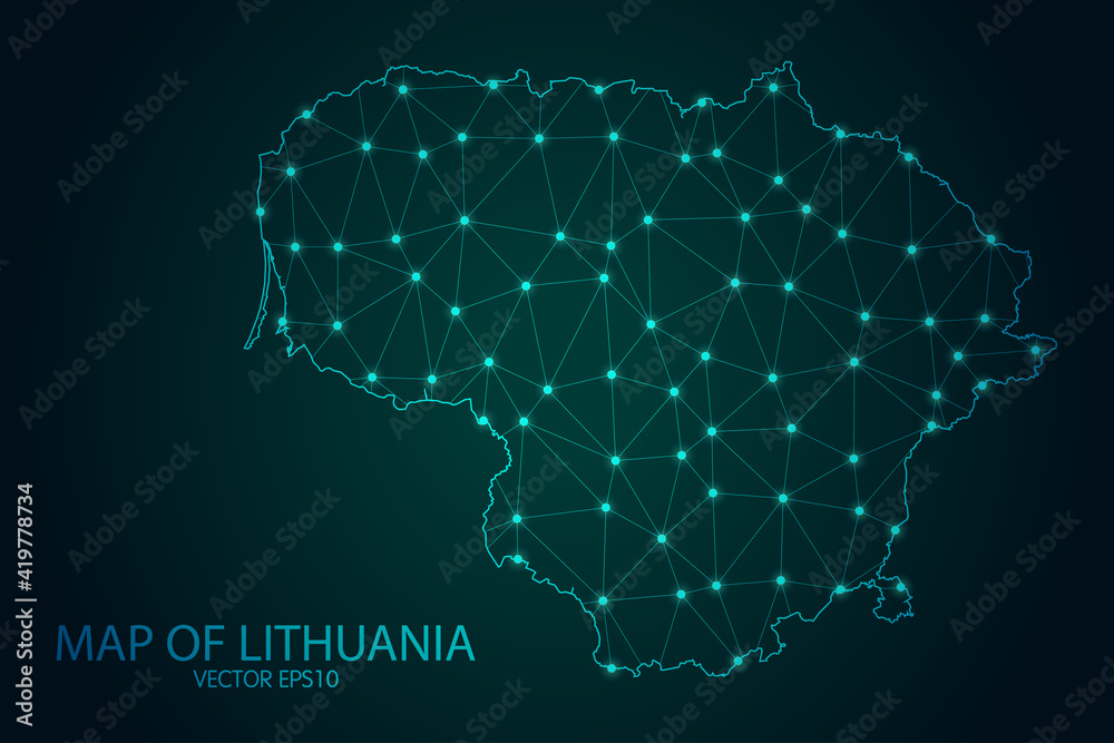 Map of Lithuania - With glowing point and lines scales on The Dark ...