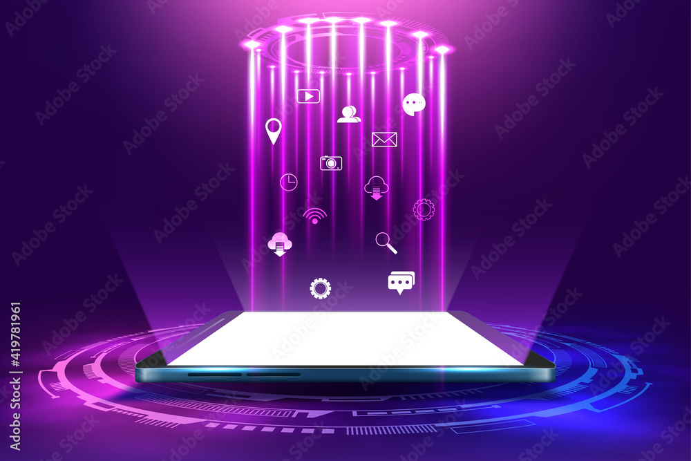 Smartphone mobile screen with technology mobile display light Stock ...