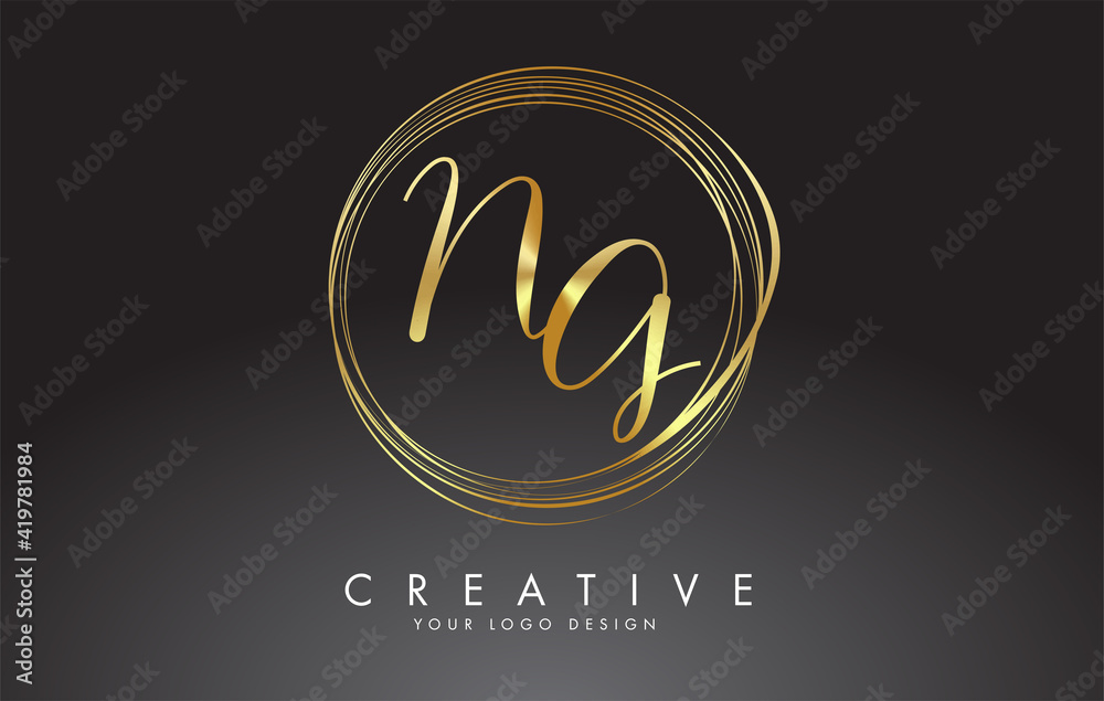 Handwritten NG N G Golden Letters Logo with a minimalist design. NG ...