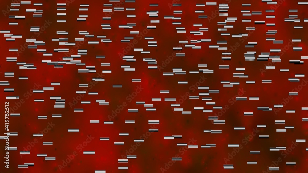 DNA barcodes . DNA barcoding . Red blood cells background. 3d render ...