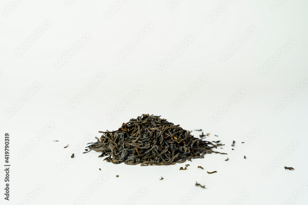 Dry black tea leaves on white back ground. Tea leaves isolated. Stock ...