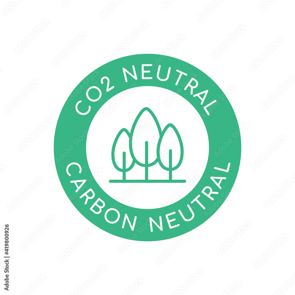 CO2 neutral label with trees inside circle. Green Carbon neutral sign ...