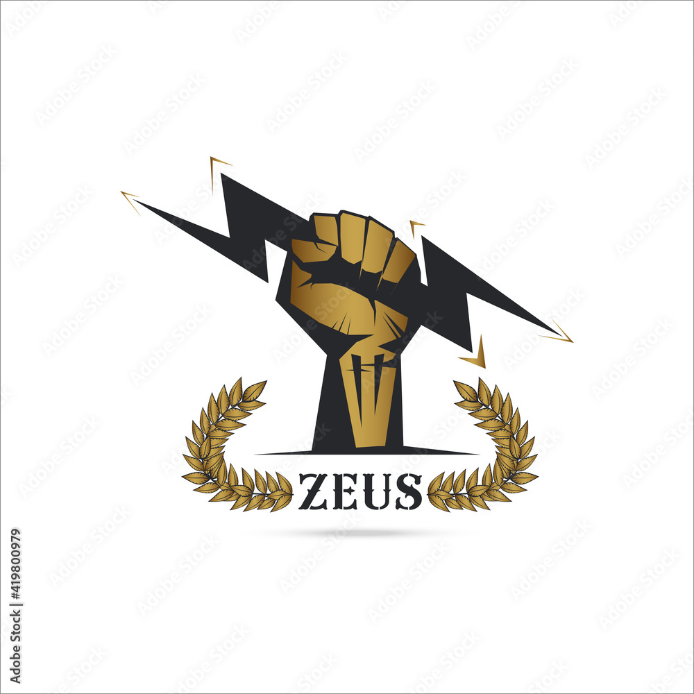 Logo template Fist hand holding thunder Stock Vector | Adobe Stock