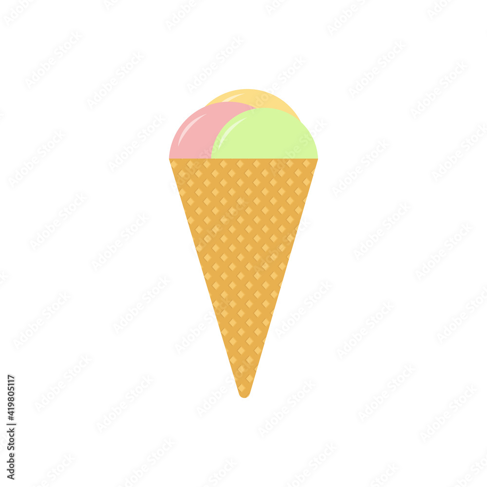 Vector ice cream waffle roll on white isolated background. Flat design ...
