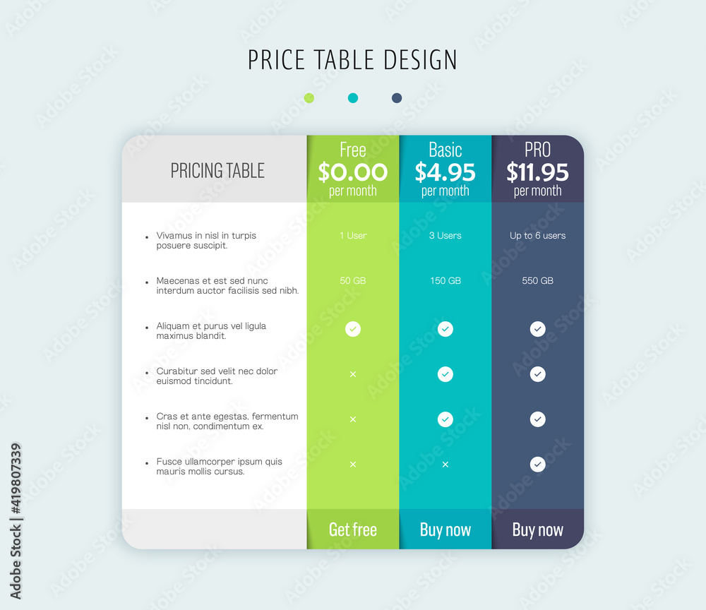Beautiful template for price table Stock Vector | Adobe Stock