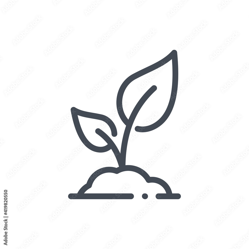Sprout plant in soil with leaves line icon. Seedling vector outline ...