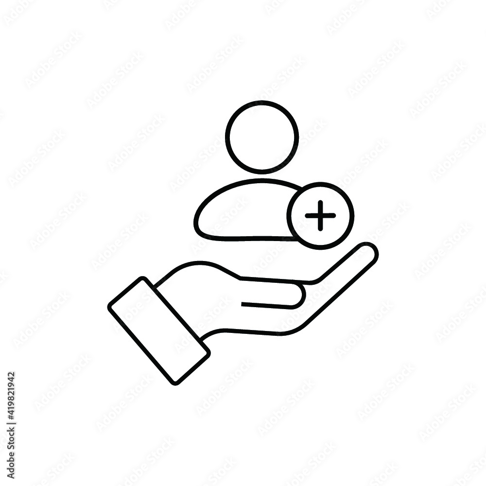 Customer icon with add sign. Customer safety icon and new, plus ...