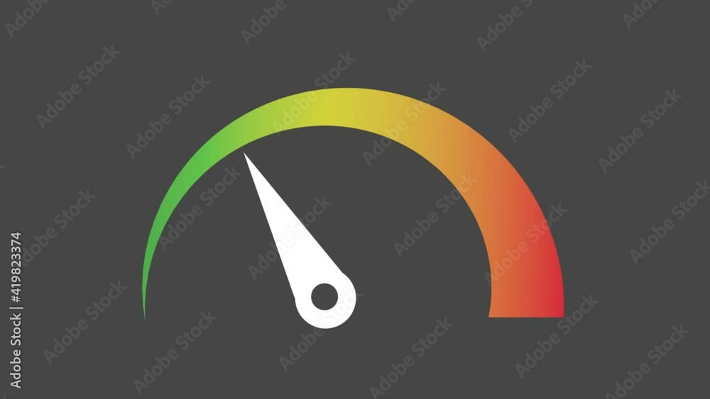 Animated speedometer sign. Gauge low level icon. Low Risk level. Car ...
