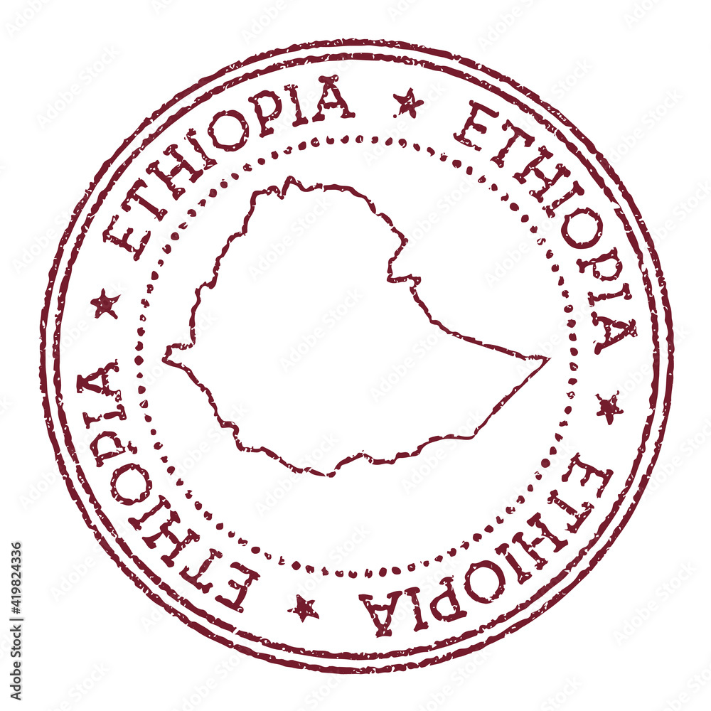 Ethiopia round rubber stamp with country map. Vintage red passport ...