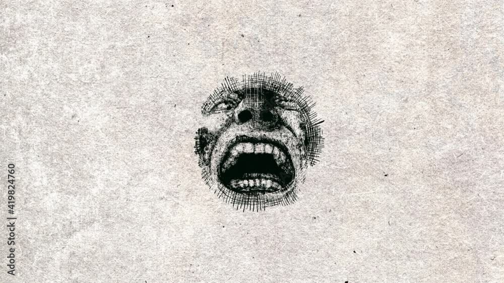 Screaming head and paper texture. Animated drawing, motion graphics 素材庫 ...