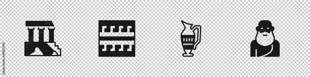 Set Parthenon, Ancient Greek pattern, amphorae and Socrates icon ...
