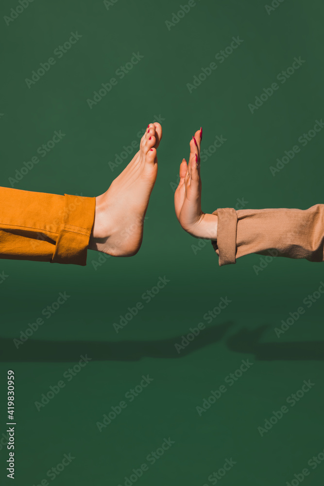 Clapping. Bright fashionable hand and leg working up daily things ...