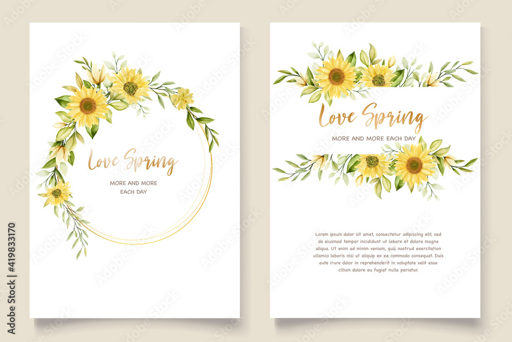 beautiful sunflower invitation card set Stock Vector | Adobe Stock