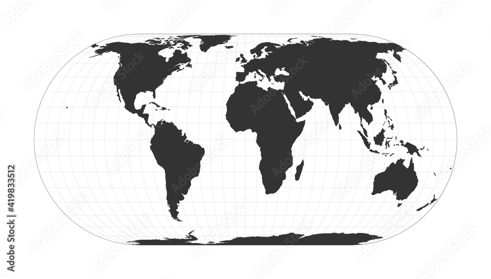 Map of The World. Eckert IV projection. Globe with latitude and ...