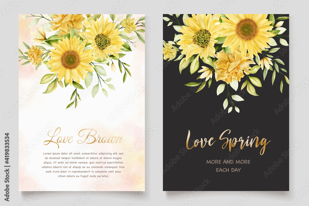 beautiful sunflower invitation card set Stock Vector | Adobe Stock