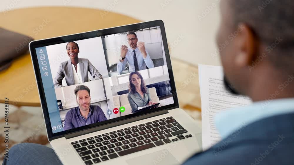 Black businessman working from home in video conference Stock Video ...