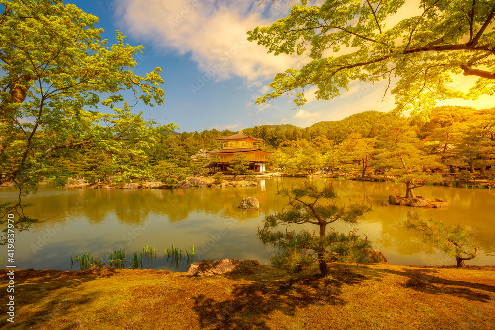 Colorful Kinkaku-ji, Golden Pavilion, famous buddhist temple zen in ...