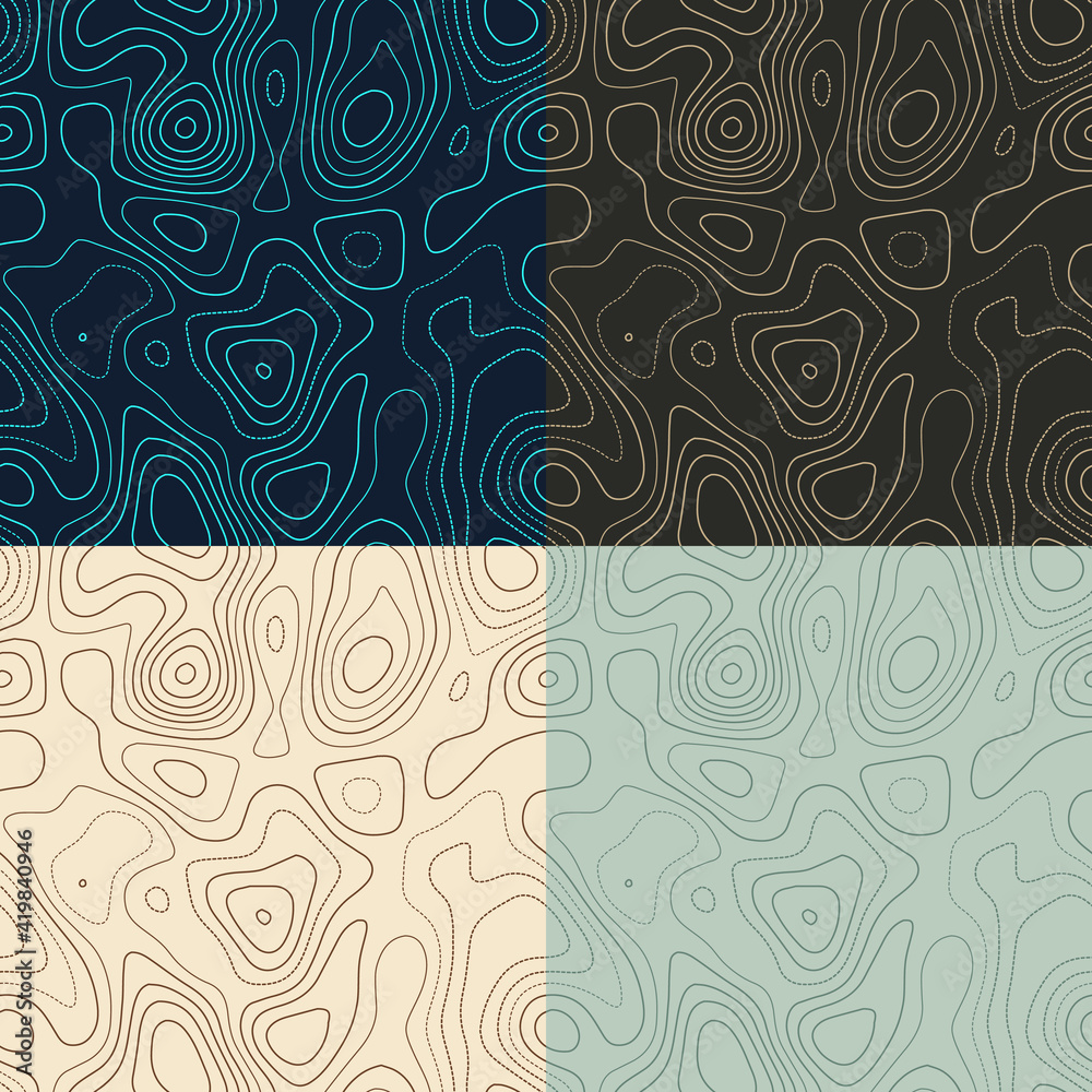 Topography patterns. Seamless elevation map tiles. Authentic isoline ...
