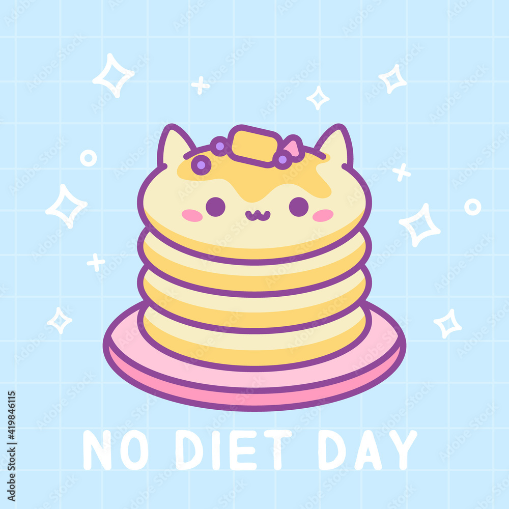 Cute cat Pancake Stack on plat. Kawaii Food for breakfast. Kitty ...