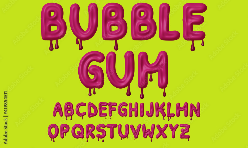 Bubble gum alphabet with dripping letter effect, 3D rendering, bold ...